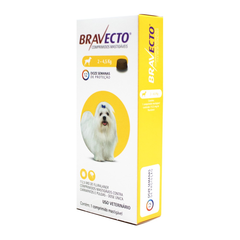 Antipulgas e Carrapatos 112,5 Mg Para Caes De 2 A 4,5 Kg - Msd Bravecto | Shopee Brasil