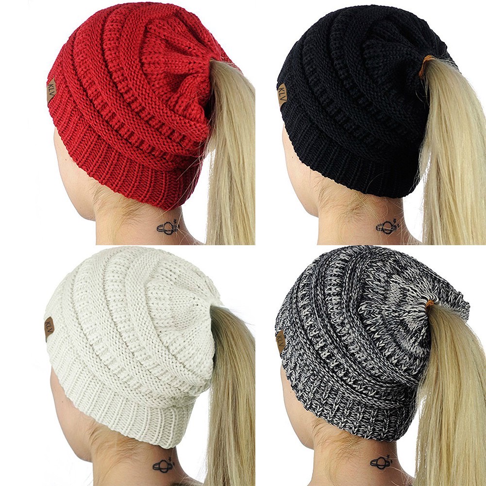 Touca Feminina Inverno Gorro De Lã Com Furo Para Rabo De Cavalo ...