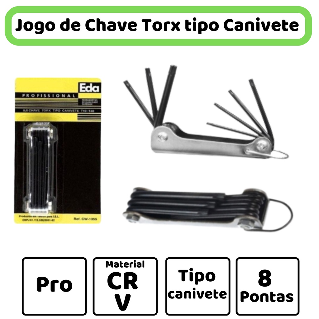 Kit Jogo chave Torx Tork Torque com guia Canivete Cromo vanádio envio ...