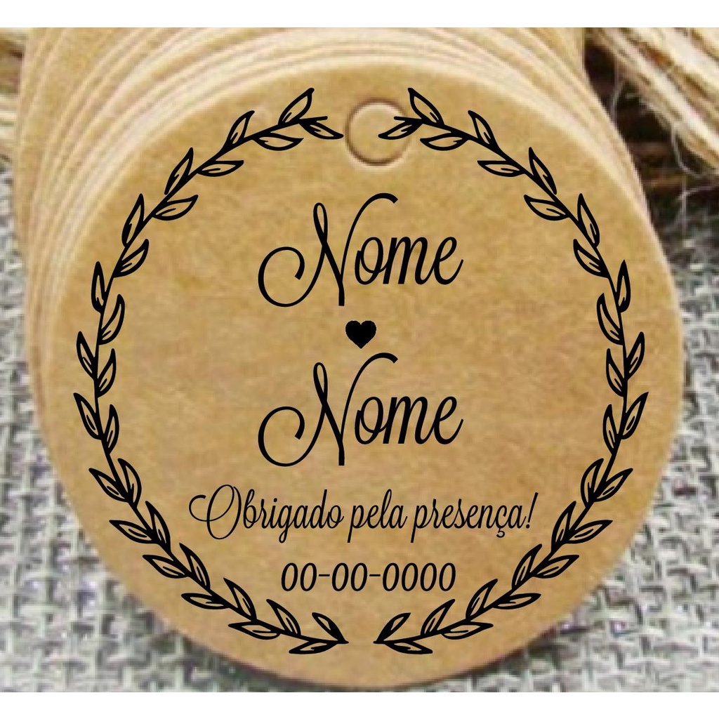 Tag Kraft Casamento Para Personalizar Com Nomes e Data 5 Cm Mais Fio ...