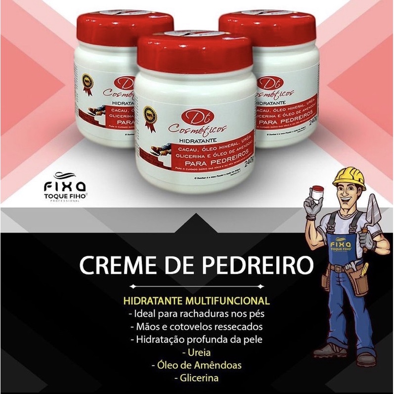 Creme de Pedreiro 240g Para Pé Rachado Pele Ressecada Cotovelo Grosso Mão Aspera Profissional ...