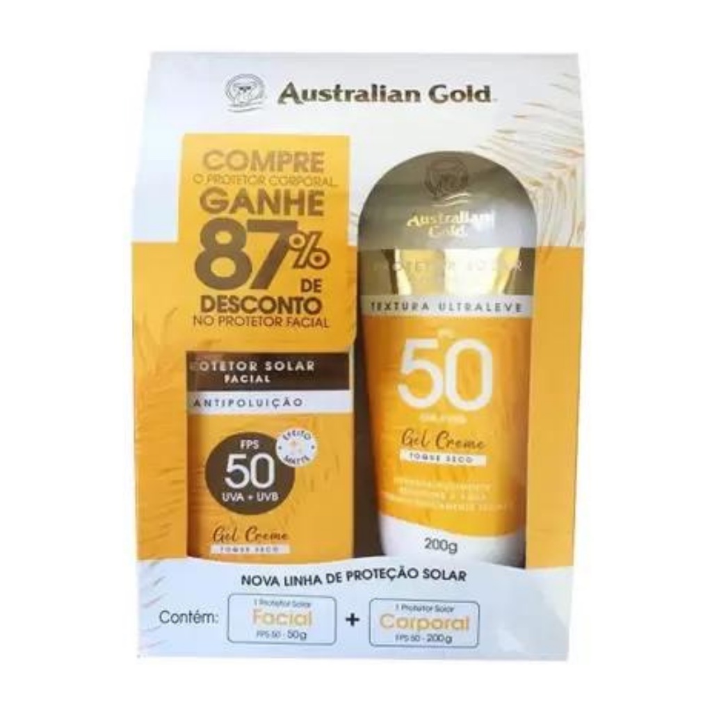Kit Australian Gold Gel Creme FPS30+Protetor Solar Corporal FPS50 ...