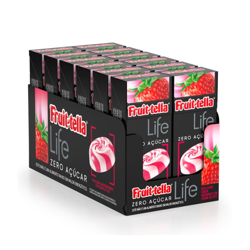 FRUITTELLA Life Bala Dura Zero açúcar Sabor Morango com Creme de leite ...