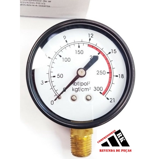 Manômetro Vertical Caixa 63 Mm Rosca 1/4 Npt 300 Psi Libras PRIMEIRA LINHA | Shopee Brasil