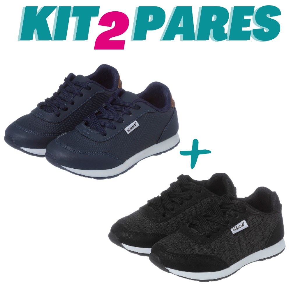 Kit 2 Pares de Tênis Infantil Masculino Menino Jogging Marinho e Preto ...