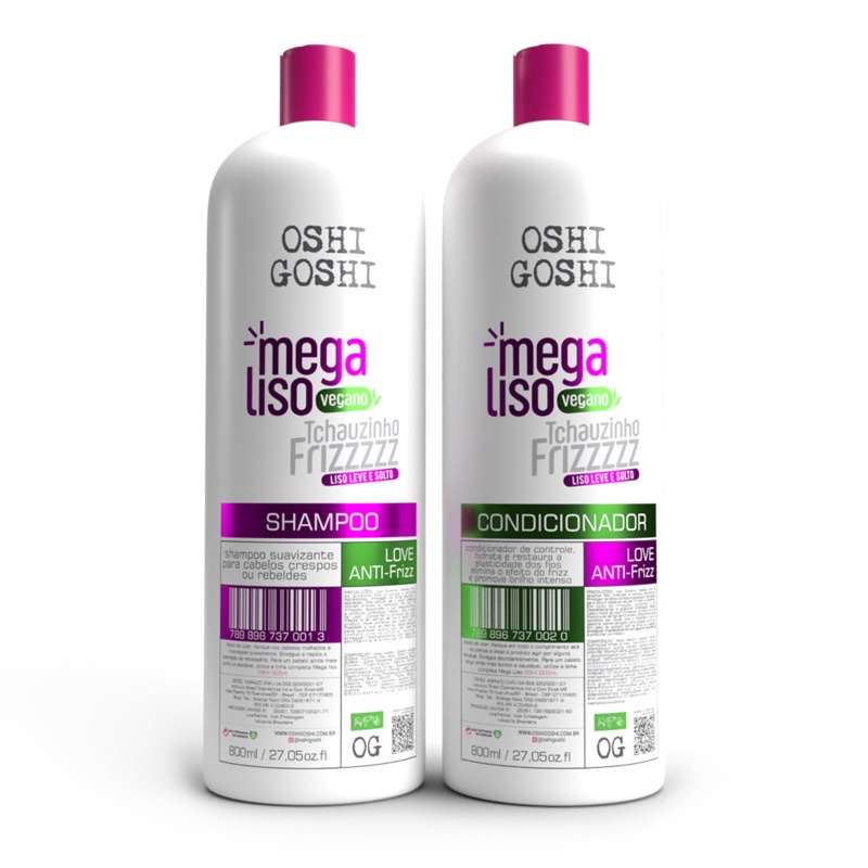 Kit Shampoo Hidratante Anti Frizz Para Cabelos Vegano Mega Liso Oshi ...
