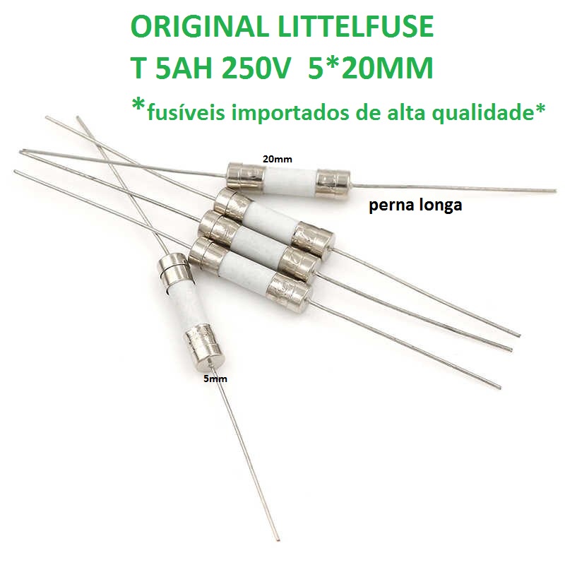 10 Pçs Fusível Cerâmico Axial T 5ah 250v Littelfuse 250v T5ah 5*20mm T ...
