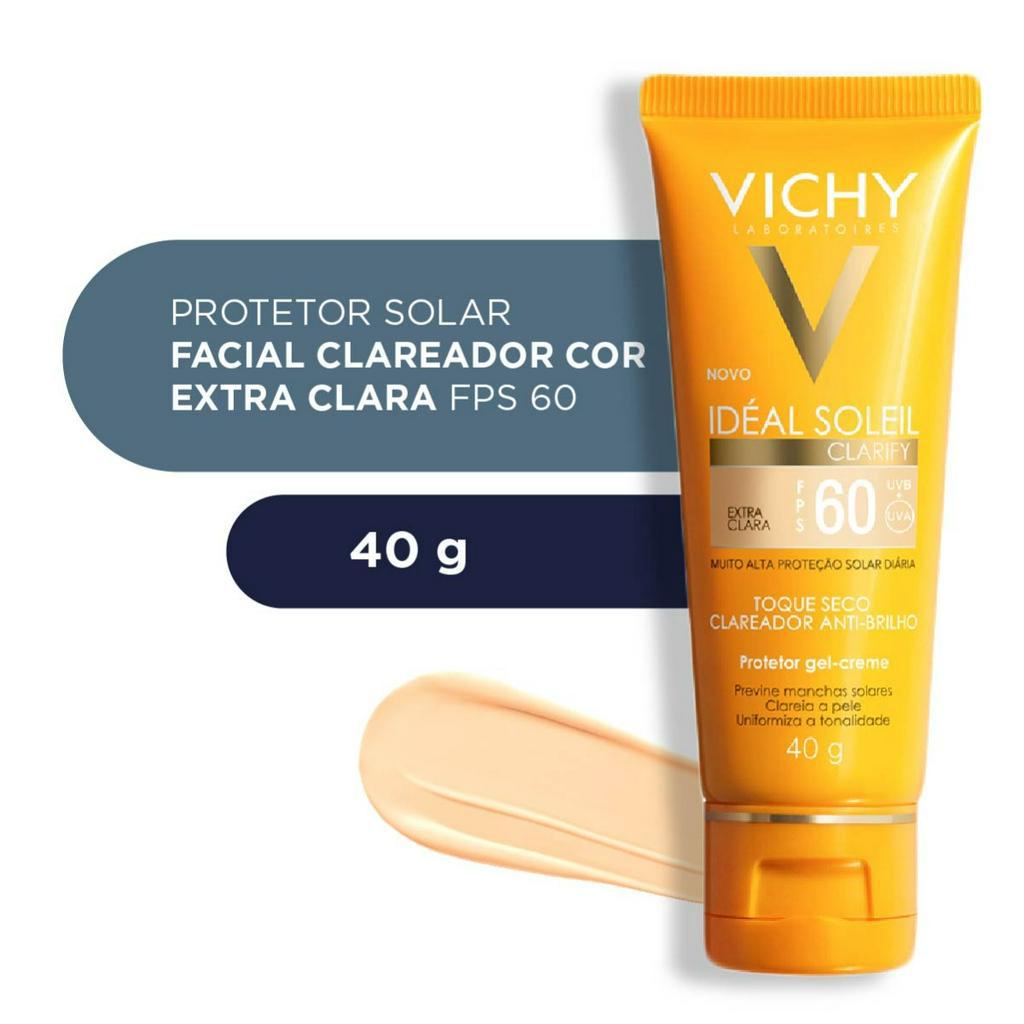 PROTETOR SOLAR FACIAL VICHY IDÉAL SOLEIL CLARIFY EXTRA CLARA FPS60 40G ...