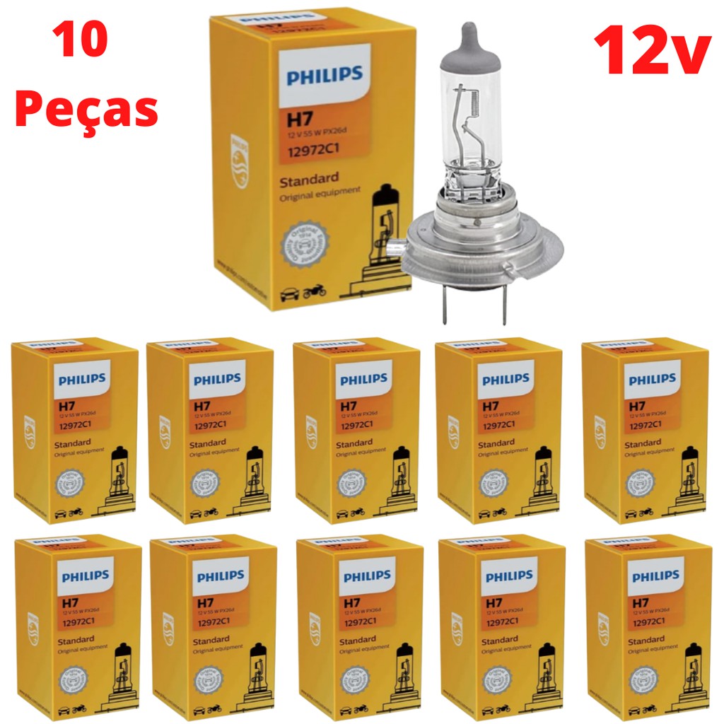 Lâmpada H7 12v 55w Philips Ph12972 ( 10 Peças ) | Shopee Brasil