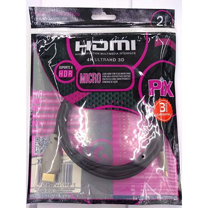 Cabo Micro Hdmi - Micro Hdmi X Hdmi 2 4K Hdr 19P 2M | Shopee Brasil