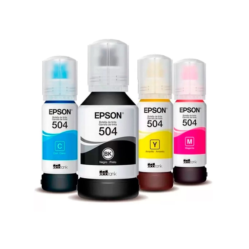 Kit 4 Refil Tinta T504 Epson L6161 L4150 L4160 L6191 L6171 K M Y C ...