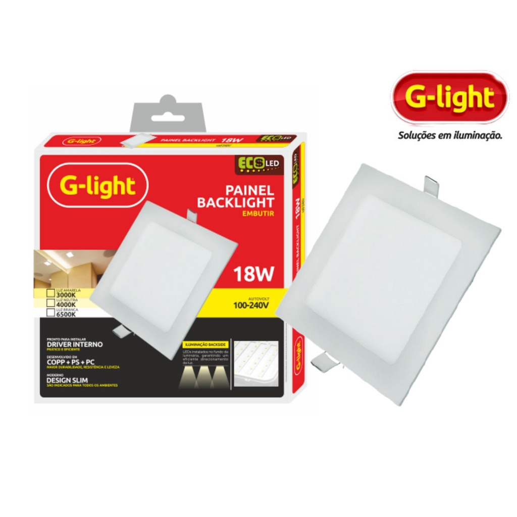 Painel Led Backlight Quadrado G-light Embutir Gesso Forro 6500K 18W | Shopee Brasil