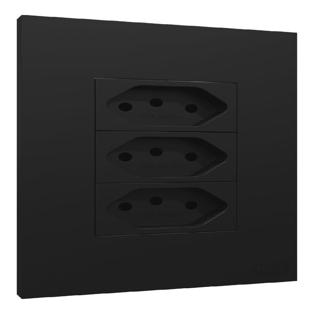 Tomada Tripla 10a 4x2 Preto Fosco Recta Satin Com Placa Black Luxo Blux | Shopee Brasil