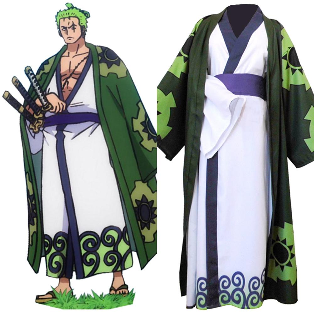 Em Estoque Uma Peça De Roupa De Kimono Roro Zoro Cosplay One Piece Robe ...