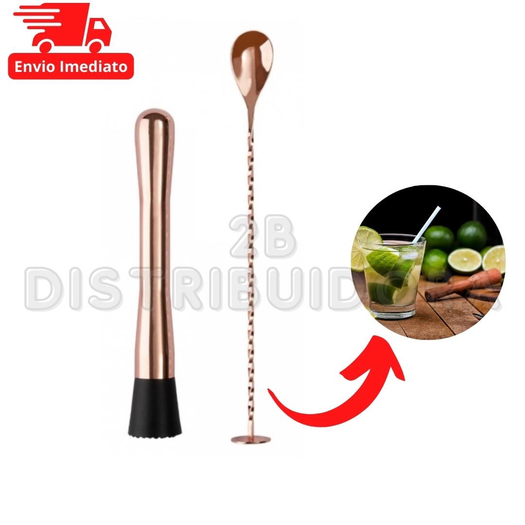 Kit Bartender Com Macerador Socador E Colher Bailarina Rose Para Drinks ...