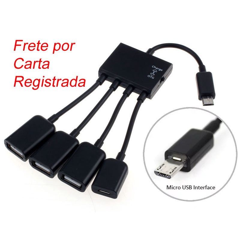 Hub MicroUsb com 3 Portas USB Otg e 1 Porta MicroUSB Para Celular ...