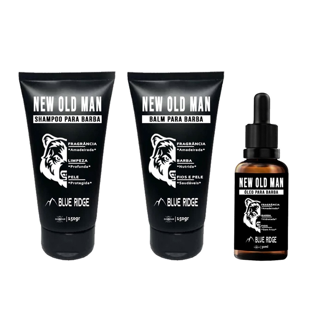 Kit Shampoo, Balm e Óleo Para Barba Blue Ridge New Old Man | Shopee Brasil