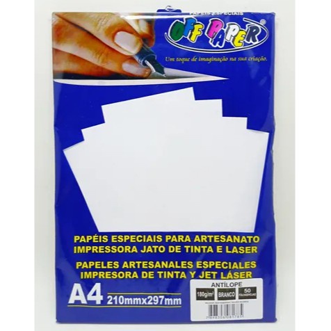 Papel Grosso Antílope A4 Branco 180 gramas Pacote com 50 Folhas Off ...