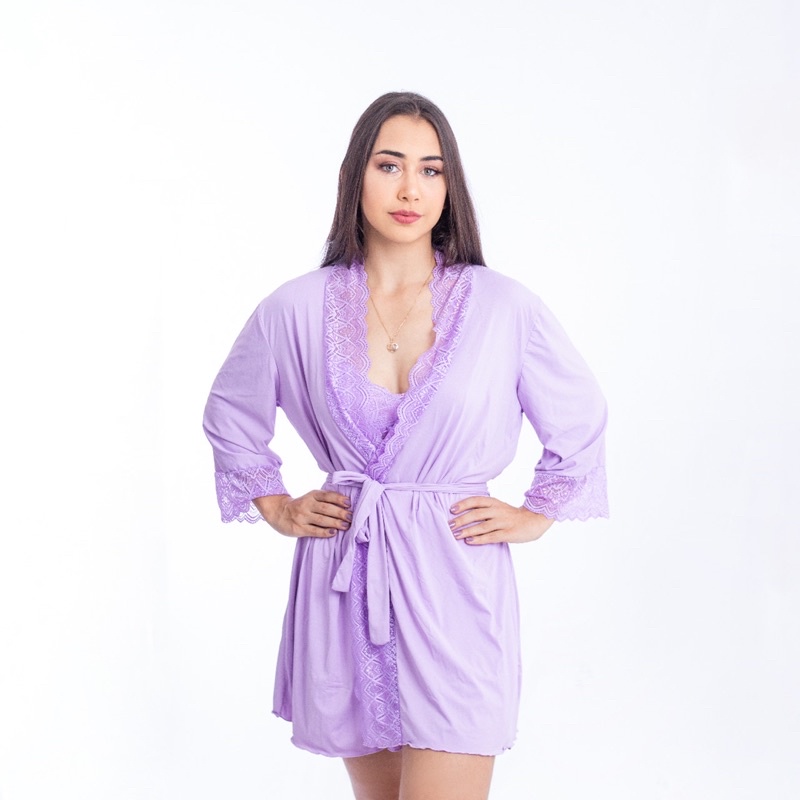 Robe roby roupao liganete poliamida luxo detalhe em renda na manga ...