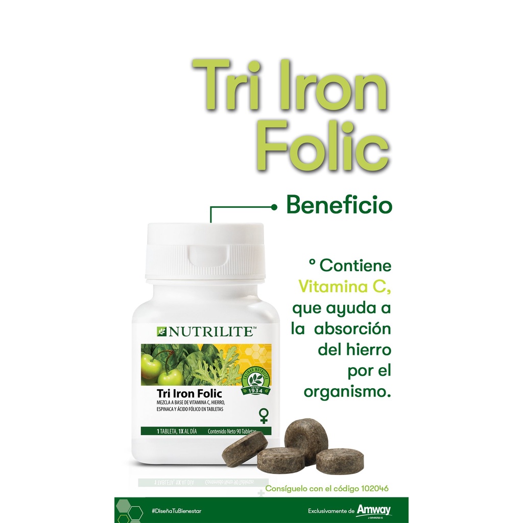 Ácido Fólico Tri-iron Folic com 90 Tabletes Nutrilite Amway | Shopee Brasil