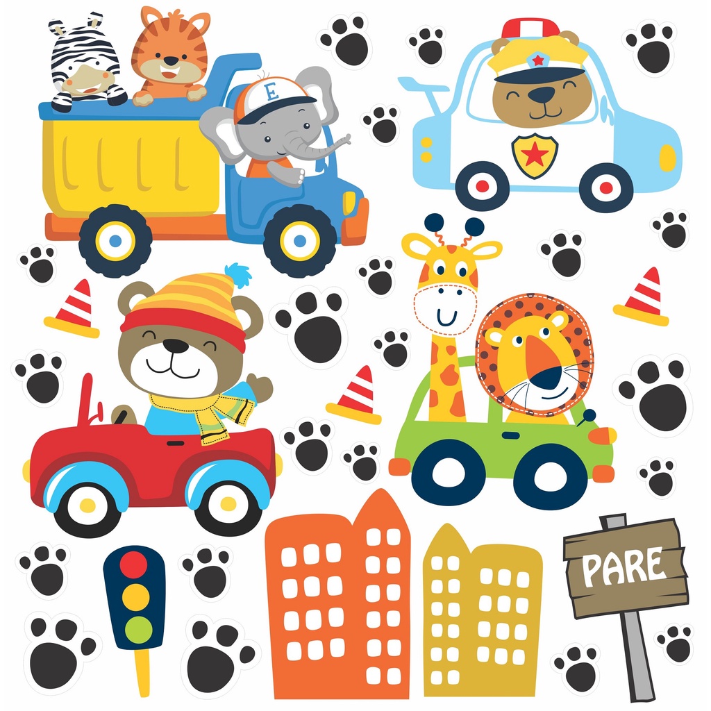 Adesivo Infantil Zoo Transporte Safari Carrinho Patas Caminhão Leão ...