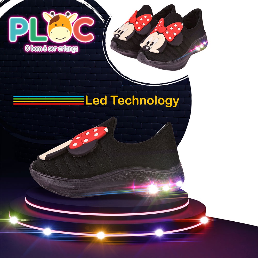 Tênis Led Infantil Luzinha Menina Meia Calce Fácil Leve Flexível Confortável Anatômico PLOC ...