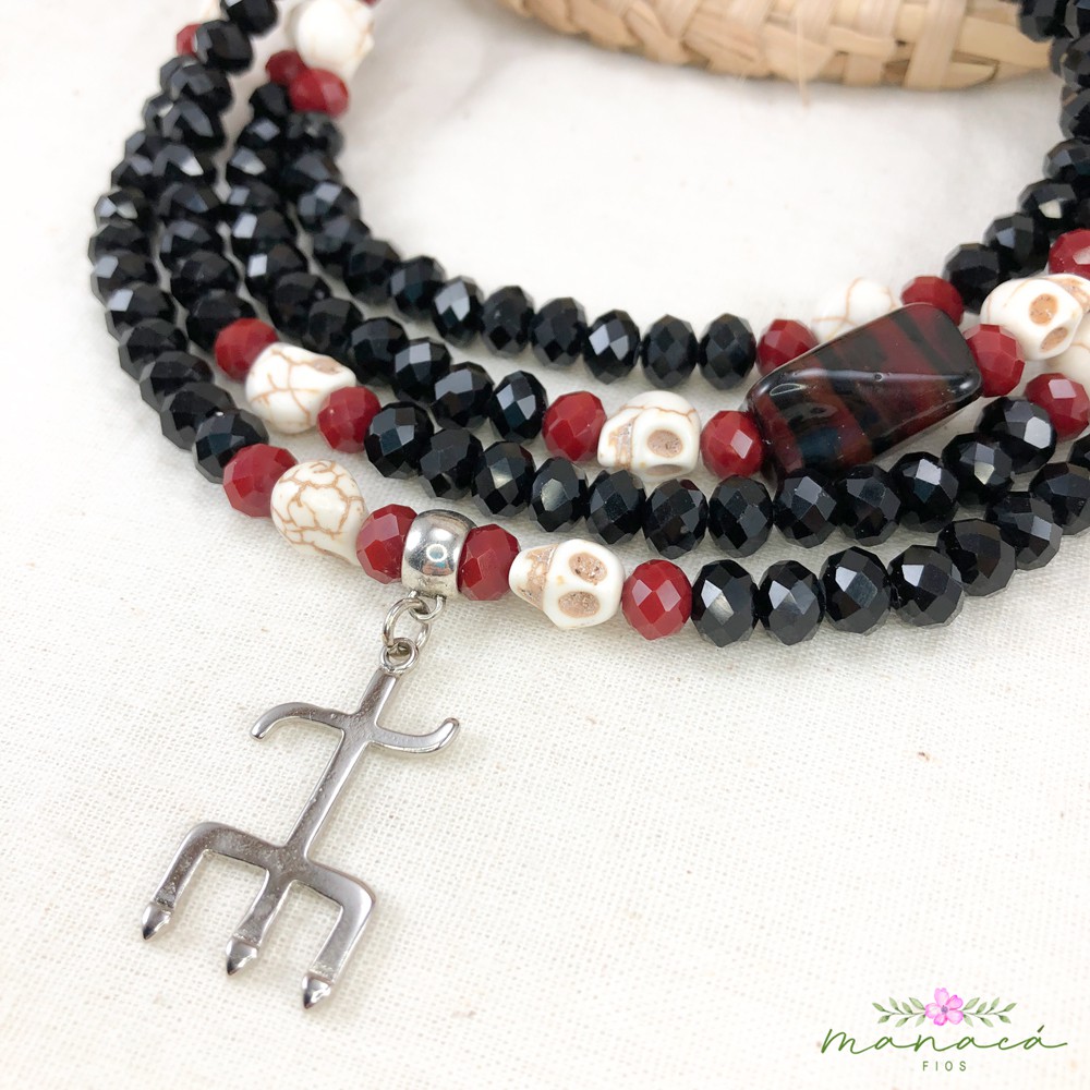 Colar de Exu Esú em Cristais de Vidro Caveiras Howlita Umbanda ...