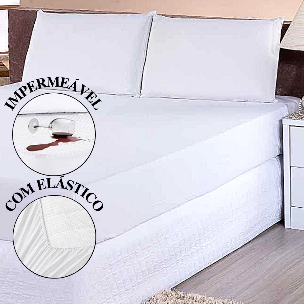 Capa de Colchão Impermeável Queen Casal Solteiro Com Elástico Branco ...
