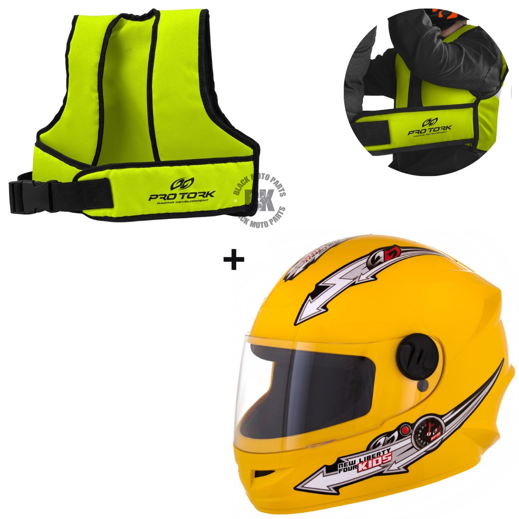Kit capacete moto fechado infantil criança kids varias cores + colete ...