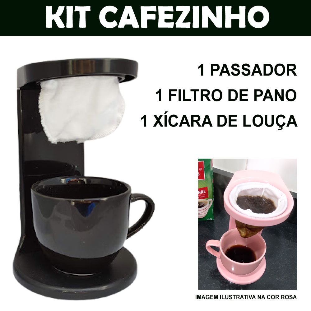 Kit Passador de Café Preto Individual Mini Coadores Filtro Pano Xícara ...