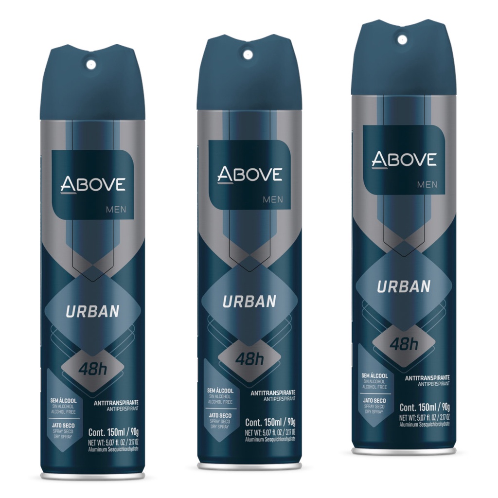 Kit 3 Desodorantes Spray Above Urban - 150ml/90g | Shopee Brasil