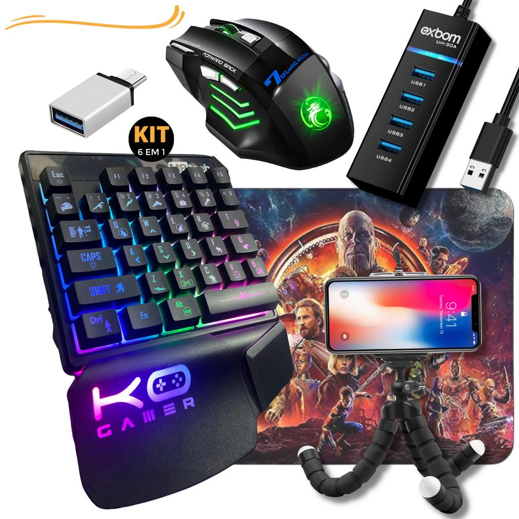 Kit Gamer Mouse E Teclado One Hand + Kit Cel Mobilador + Mouse Pad ...