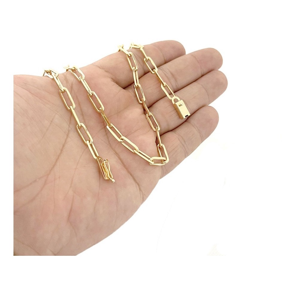 Cordão Cadeado Maciço 70cm 5mm Fecho Gaveta Banhado Ouro 18k Ref 02dm