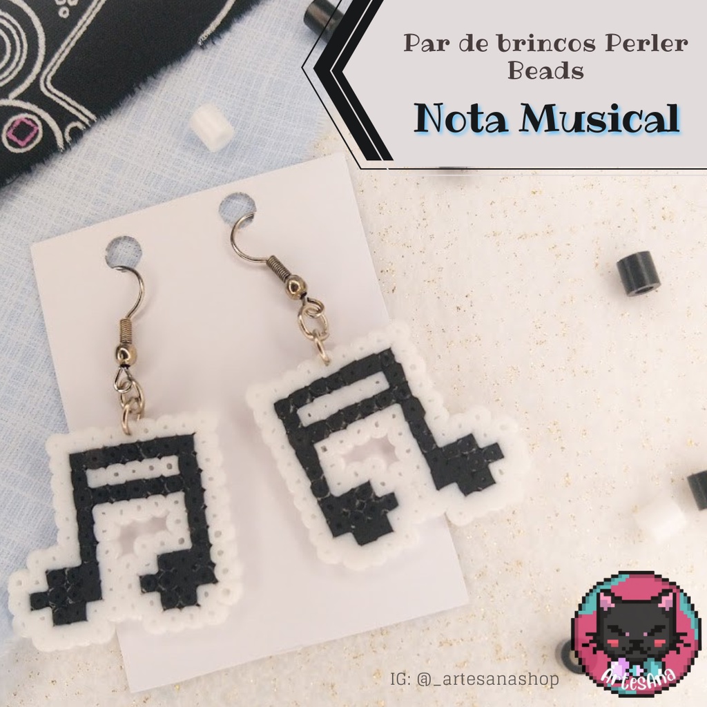 Brincos Perler Beads / Pixel Art - Nota Musical | Shopee Brasil