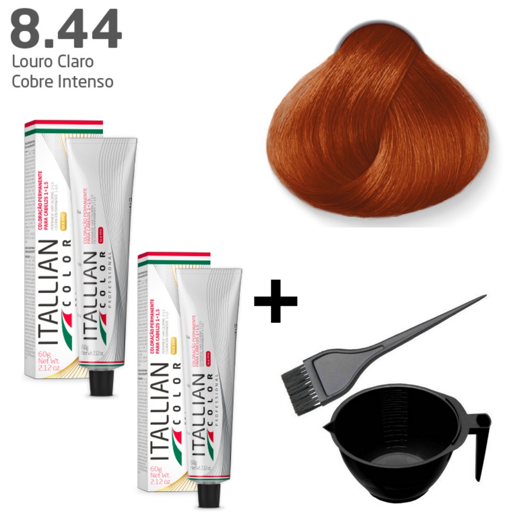 Kit 2 Tintas Itallian Color 8.44 Louro Cobre Intenso (Ruivo) | Shopee ...