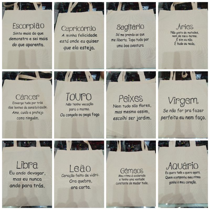 Bolsa Ombro Ecobag Sacola Ecológica de Algodão | Signo Horóscopo Frases - Libra, Sargitario ...