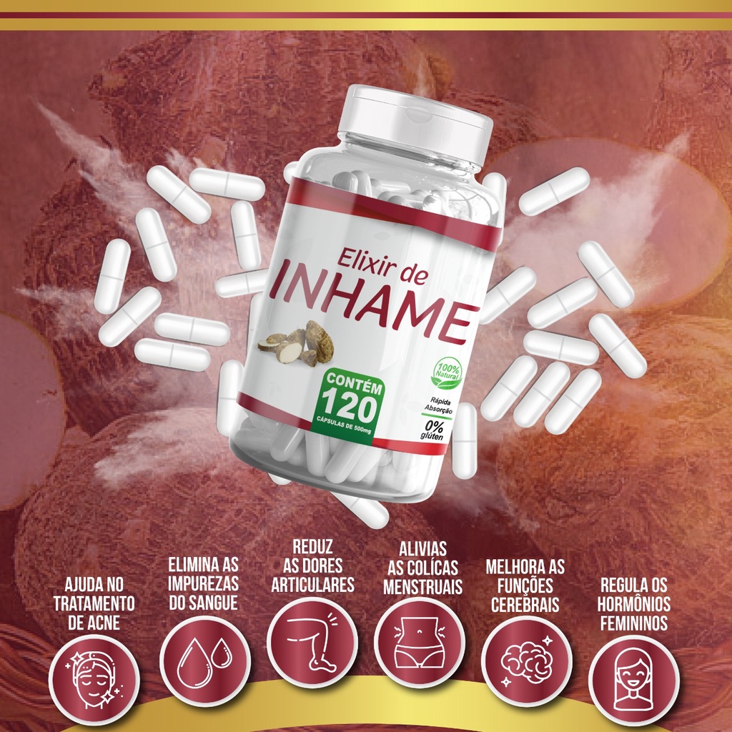 Elixir de inhame 120 capsulas 500 mg | Shopee Brasil