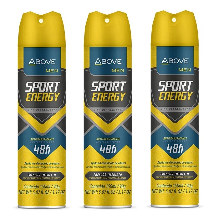 Kit 3 unidades Antitranspirante Above Men Sport Energy 150ml | Shopee ...
