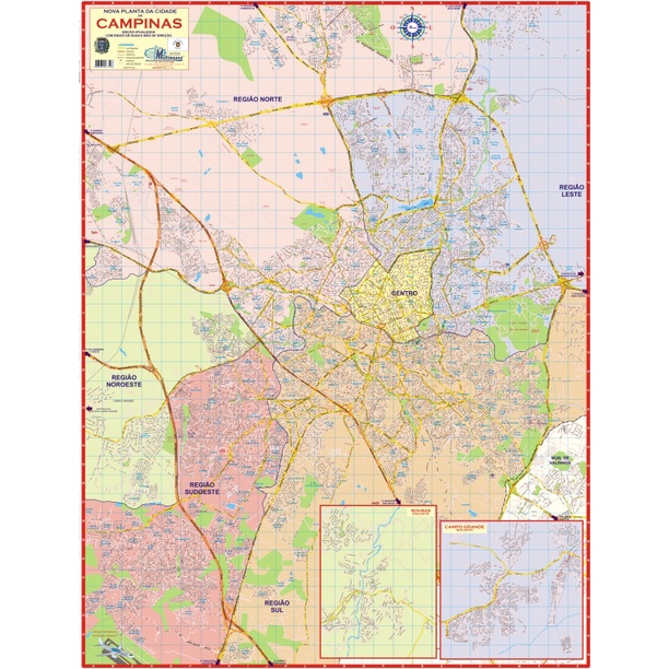 Mapa Político E Rodoviário Da Cidade De Campinas Gigante 120X90 CM ...