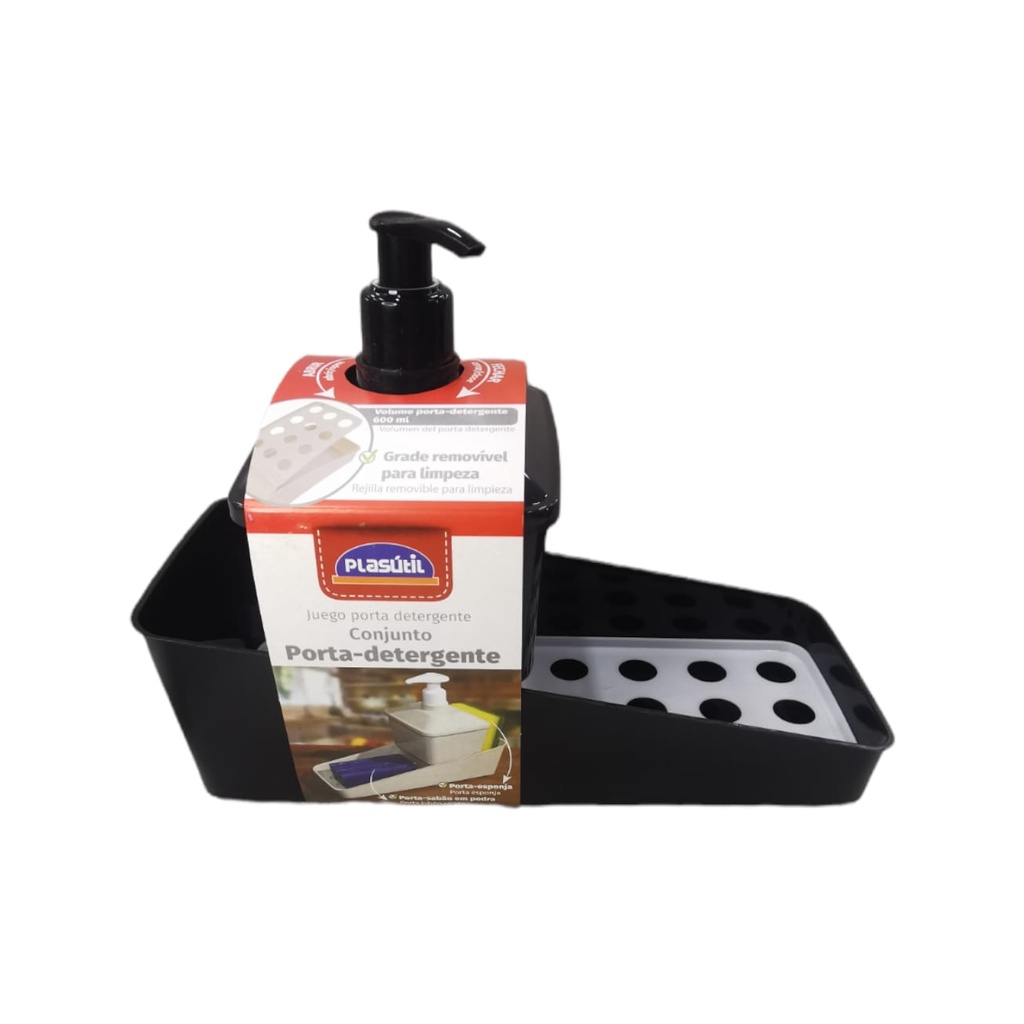 Porta Detergente Suporte Esponja Sabão Cozinha Preto Grande Plasútil ...