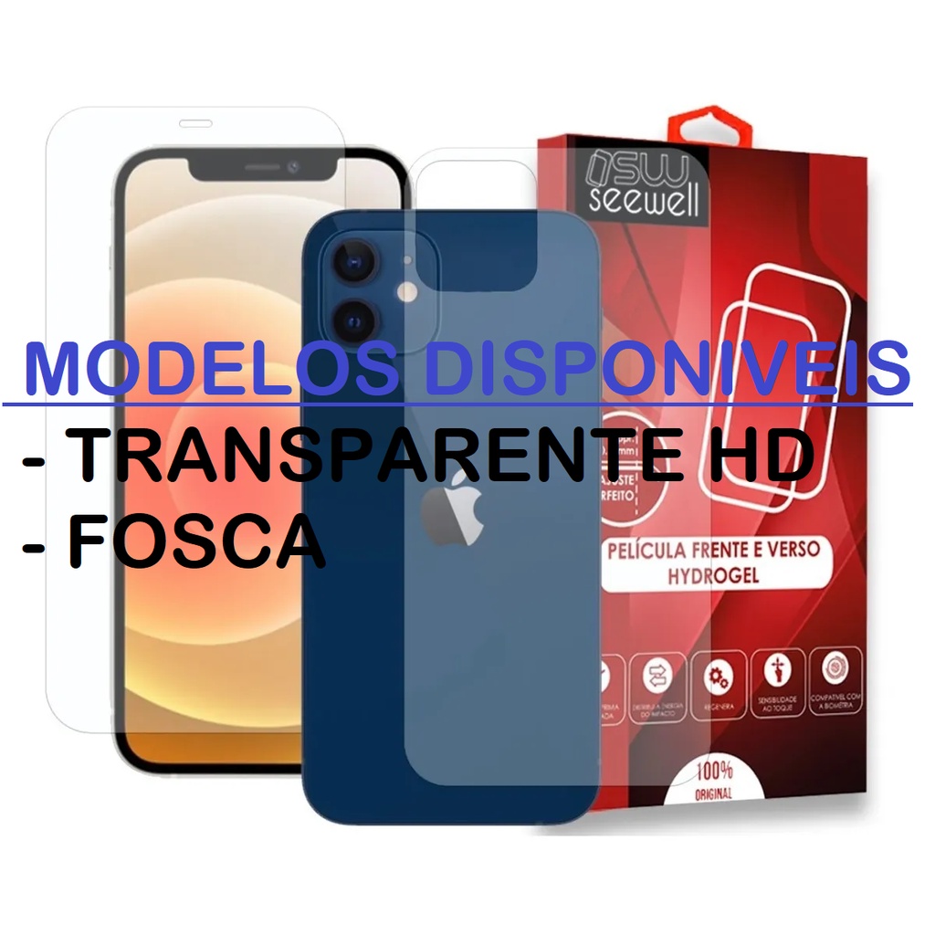 Pelicula Hydrogel Frente e Verso Para Iphone 12 Transparente HD Fosca ...