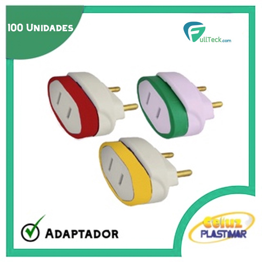 Kit 100 Adaptador De Tomada Americano Pin0 Chato 10a Celuz | Shopee Brasil