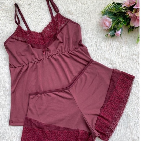 Short Dool c/ Renda Baby Doll Sensual Pijama Flora Ref 867 | Shopee Brasil