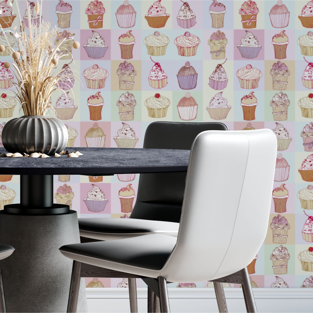 Papel De Parede Cupcake Tons De Rosa Cozinha Confeitaria Adesivo ...