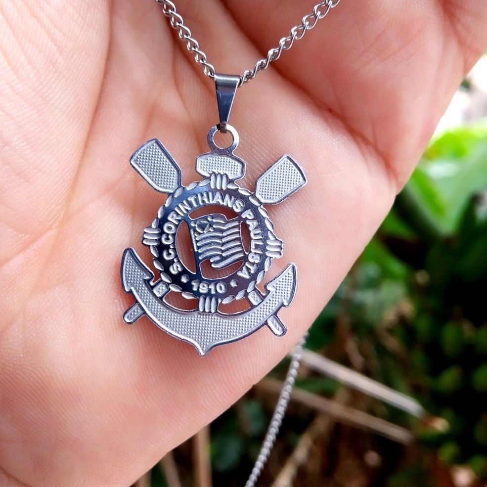 Colar Feminino Colar Do Corinthians Colar Time de Futebol Colar de Aço ...