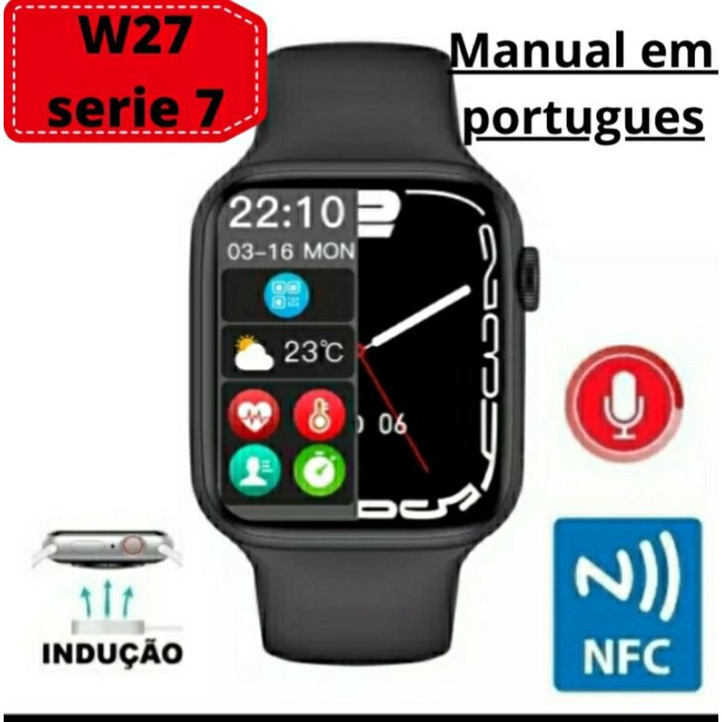 Smartwach w27 serie 7 com pagamento via nfc GPS 45mm | Shopee Brasil