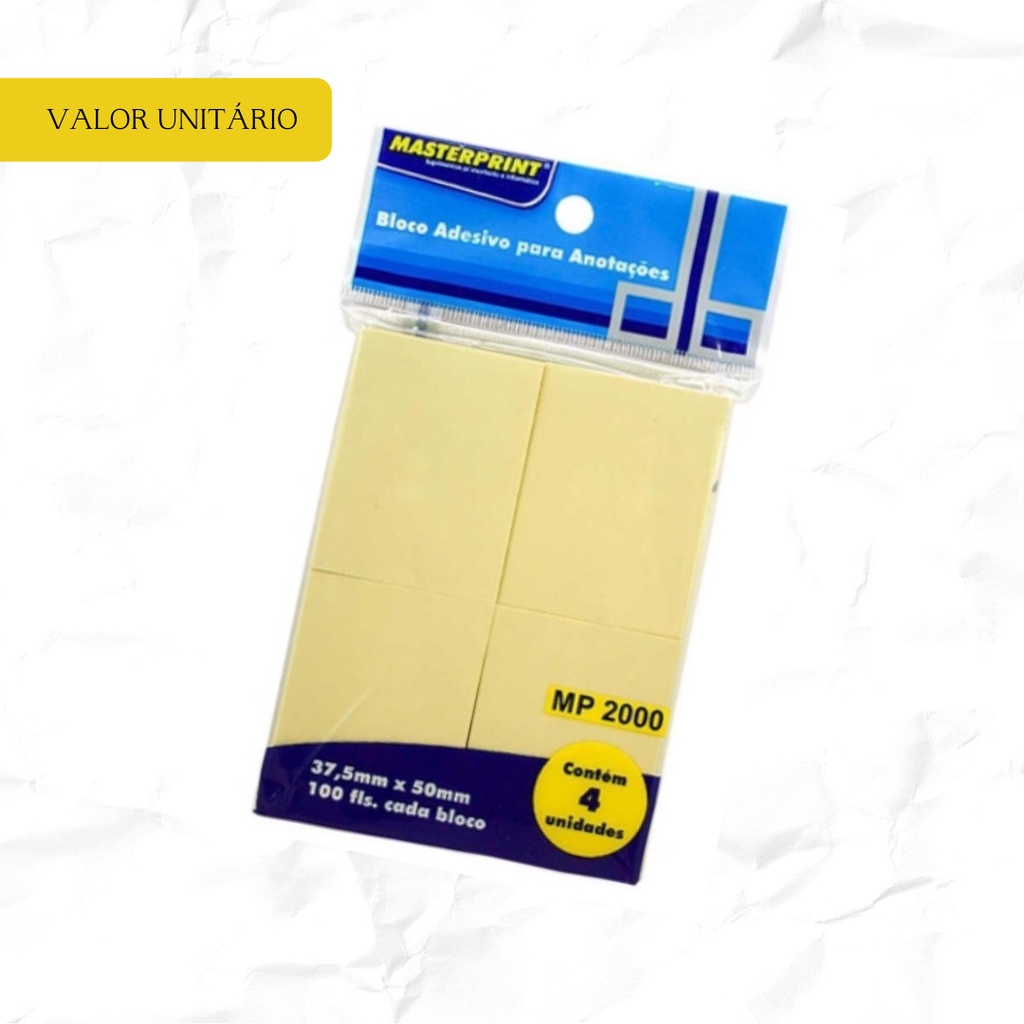 BLOCO DE ADESIVO/POST IT (4X100 FOLHAS) (37.5MM X 50MM) (Masterprint ...