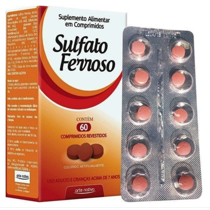 Sulfato Ferroso 40mg Suplemento Alimentar 60 Comprimidos | Shopee Brasil