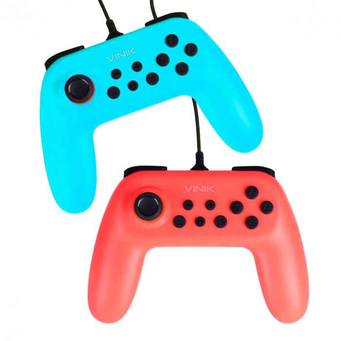 Kit 2 Controles Nintendo Switch Com Fio Usb Ns Color Vinik Azul e Vermelho