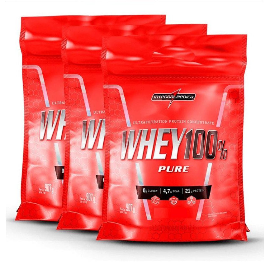 Whey protein 100% Pure 907g Integralmédica 3unidades | Shopee Brasil